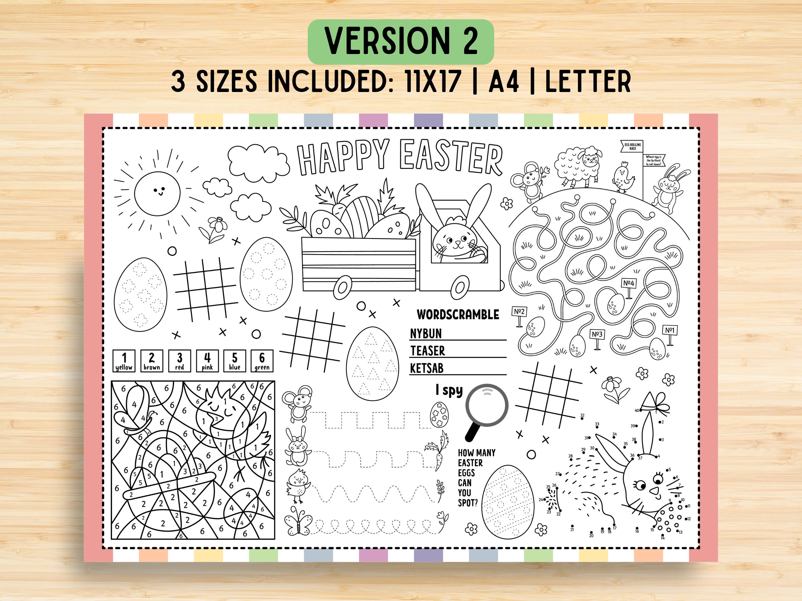Easter Activity Mat Bundle, Easter Coloring Placemat, Easter Games ...