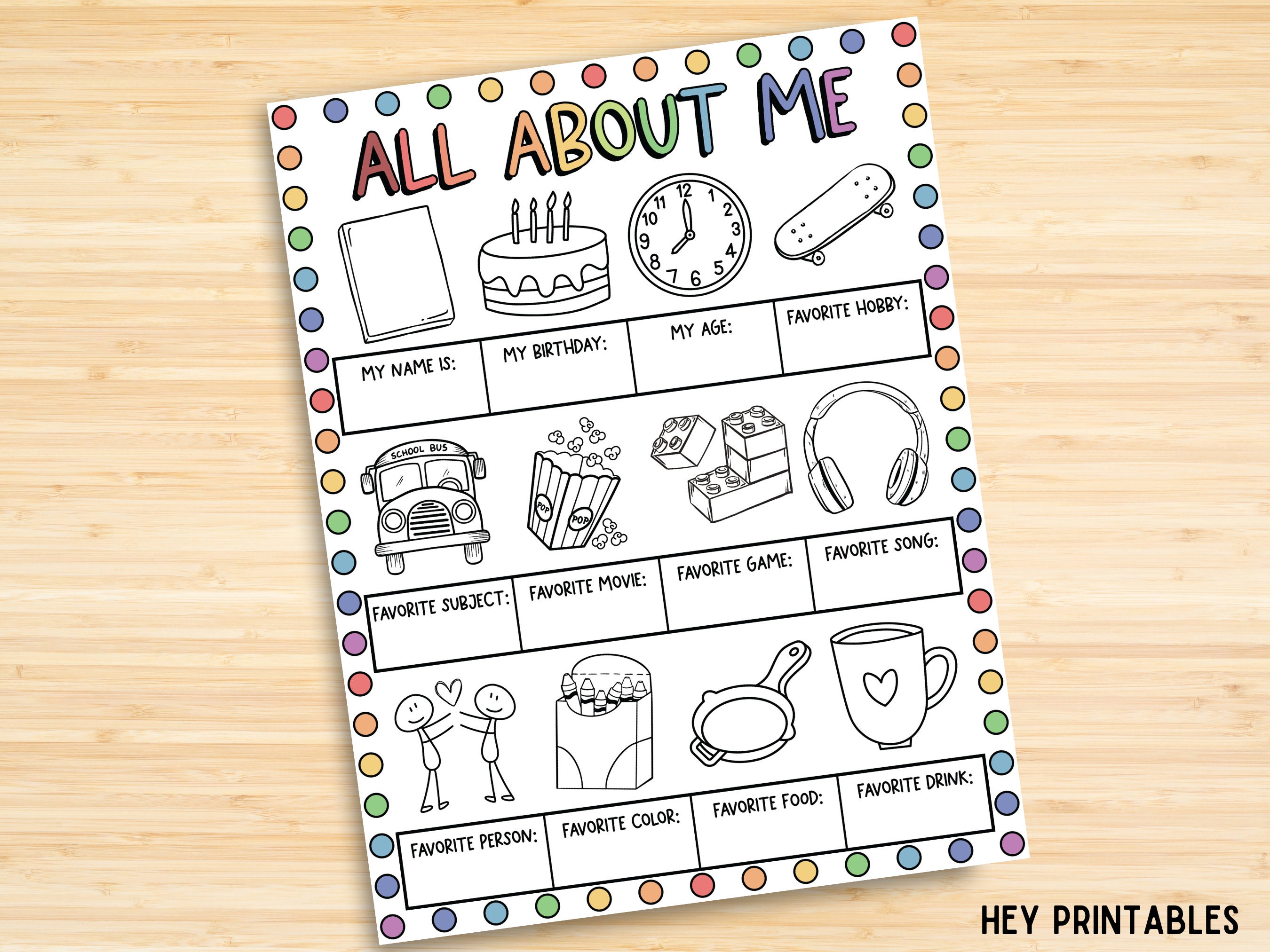 Favorites Survey, All About Me Printable, Questionnaire, My Favorite ...