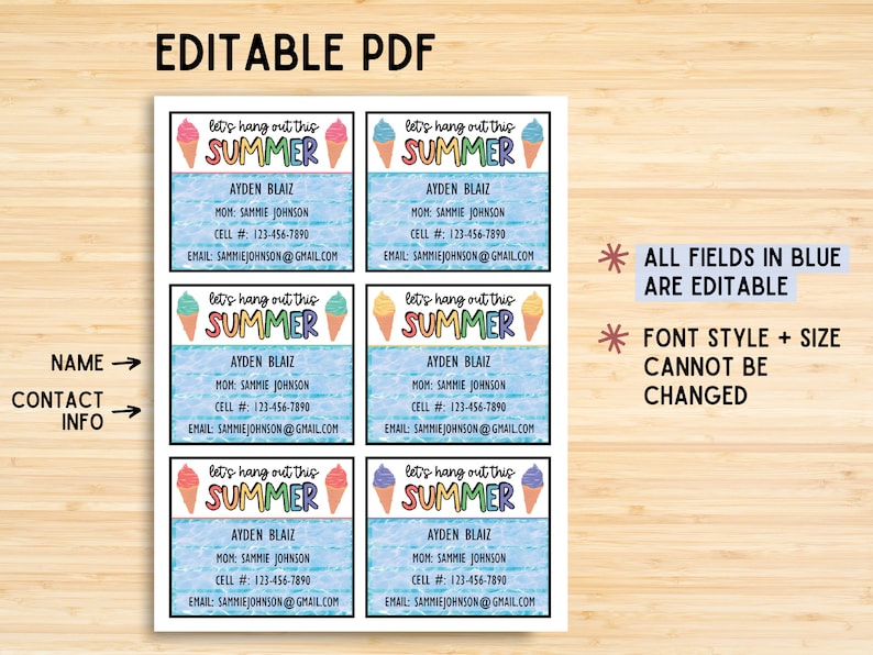 Editable Playdate Cards for Kids Template, Keep in Touch Cards, Summer ...