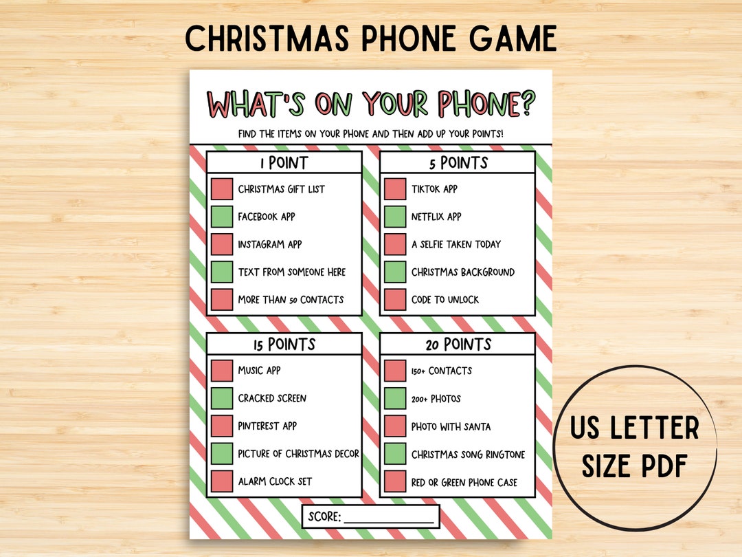 Christmas What's on Your Phone Game Printable, Christmas Scavenger Hunt ...