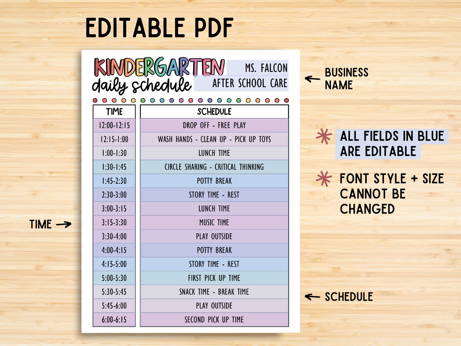 Daycare Daily Schedule, Kindergarten, Kids Daily Schedule Template ...
