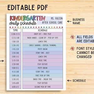 Daycare Daily Schedule, Kindergarten, Kids Daily Schedule Template ...
