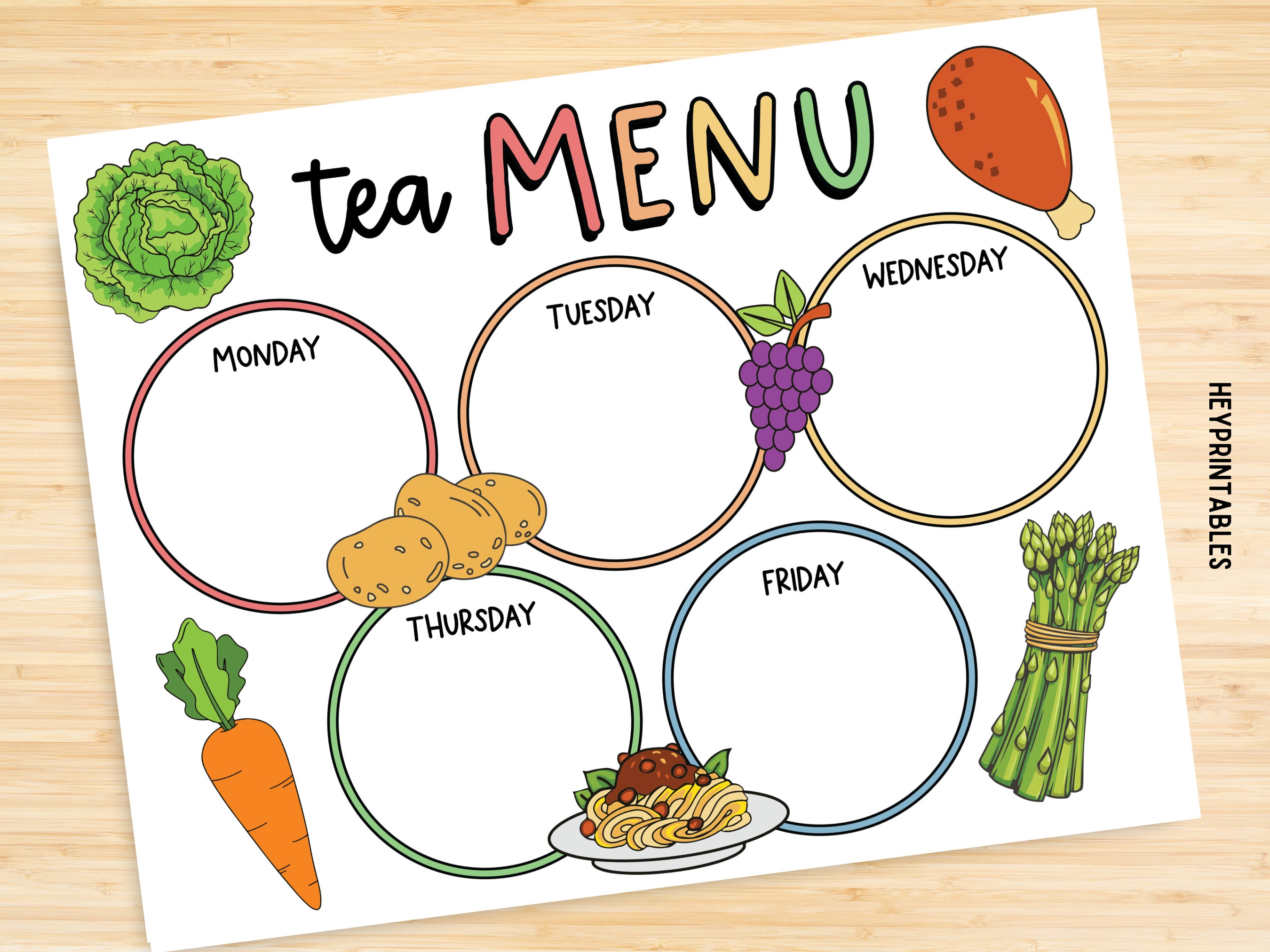Editable Kids Breakfast Dinner Tea Planner Meal Weekly - Etsy