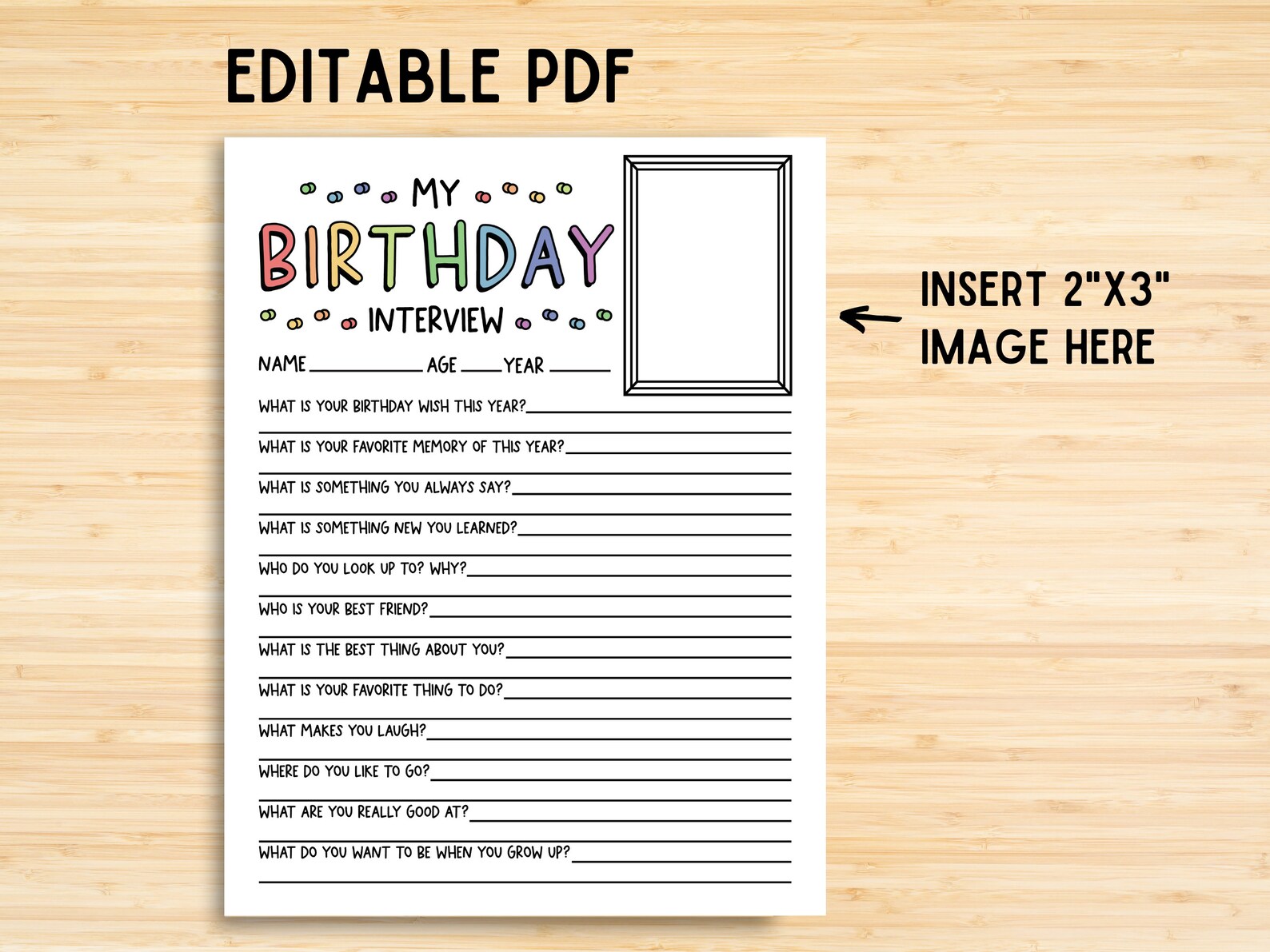 Editable Kids Birthday Interview, Annual Interview, Birthday Keepsake ...