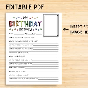 Editable Kids Birthday Interview, Annual Interview, Birthday Keepsake ...