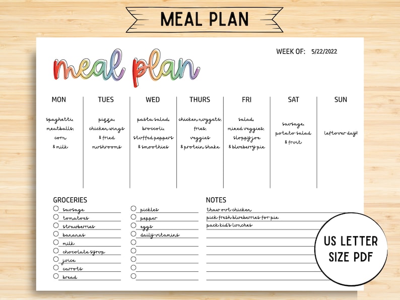 Printable Menu Planner Menu Planner With Grocery List and - Etsy
