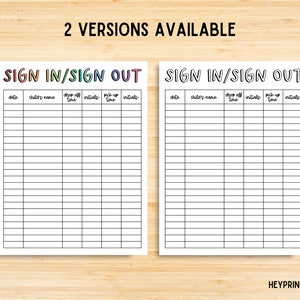 Sign in Sheets for Daycare, School, Preschool, Sports, Recreational ...