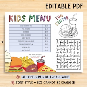 Editable Kids Menu Design, Template Design, Menus, Kids Activity Menu ...