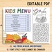 Editable Kids Menu Design Template Design Menus Kids - Etsy