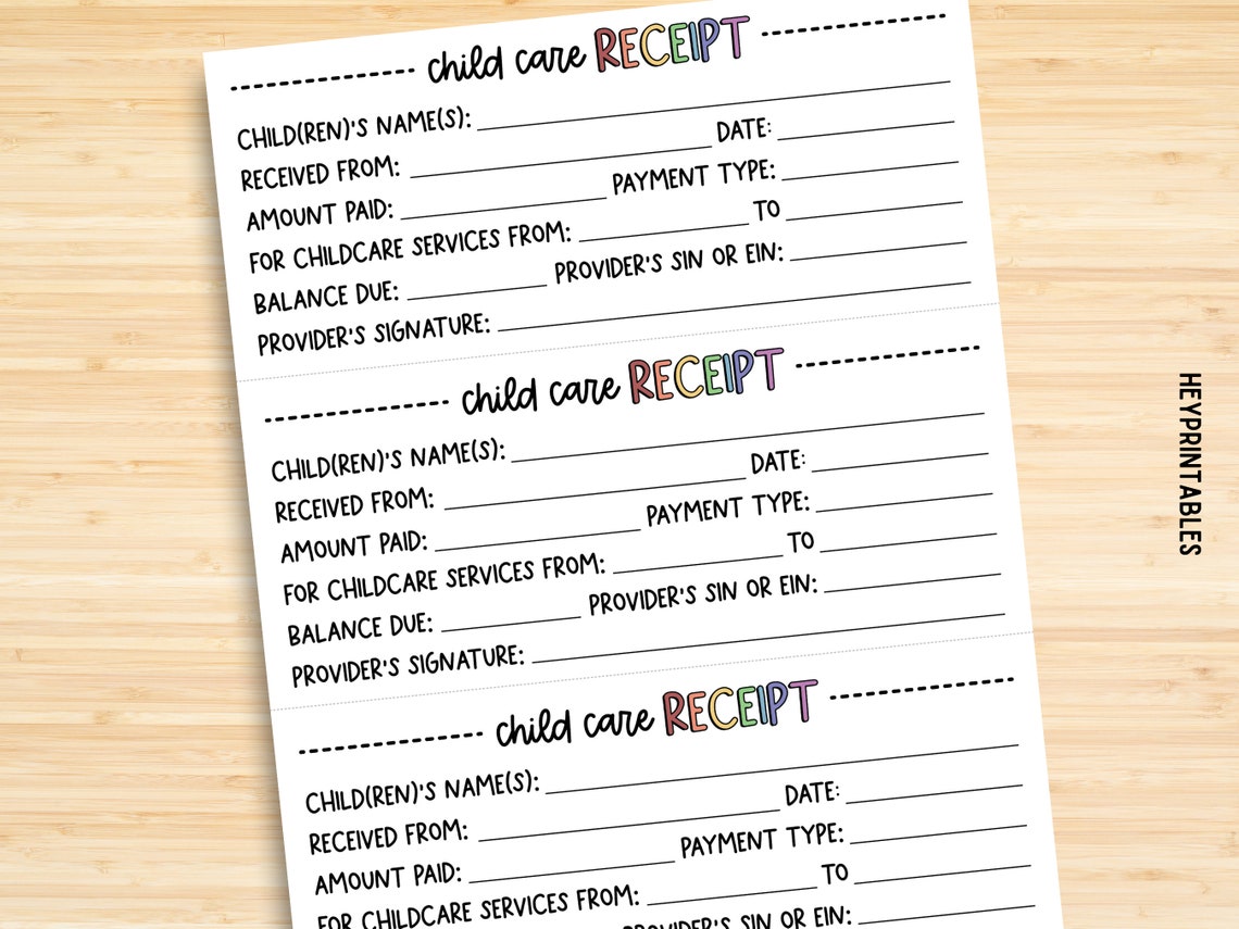 Child Care Receipt, Child Care Payments, Printable Receipt for Daycare ...