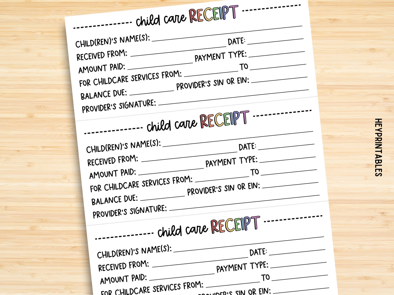 Child Care Receipt, Child Care Payments, Printable Receipt for Daycare ...