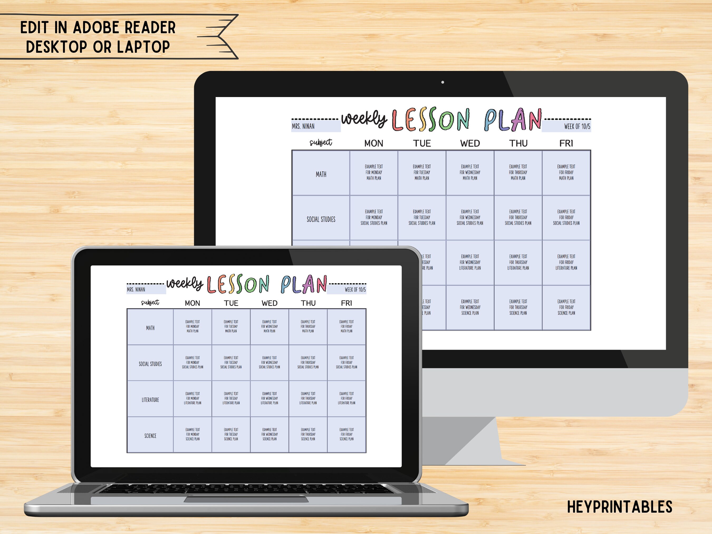 Printable Editable Weekly Lesson Plan, Simple School Schedule, Weekly ...