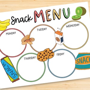 Editable Kids Snack Planner, Meal Weekly Planner, Snacks Menu for ...