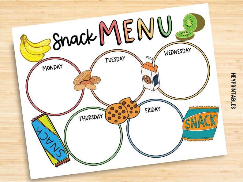 Editable Kids Snack Planner Meal Weekly Planner Snacks Menu - Etsy