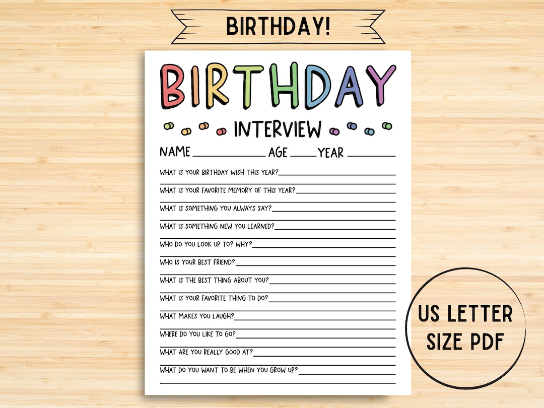 Printable Kids Birthday Interview, Annual Interview, Birthday Keepsake ...