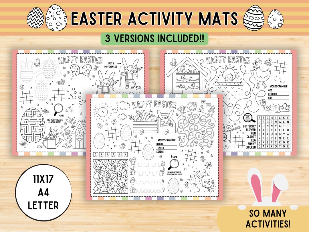 Easter Activity Mat Bundle, Easter Coloring Placemat, Easter Games ...