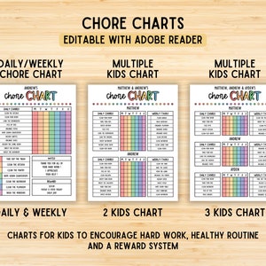 Editable Kids Chore Chart Bundle, Printable Responsibility Chart Bundle ...