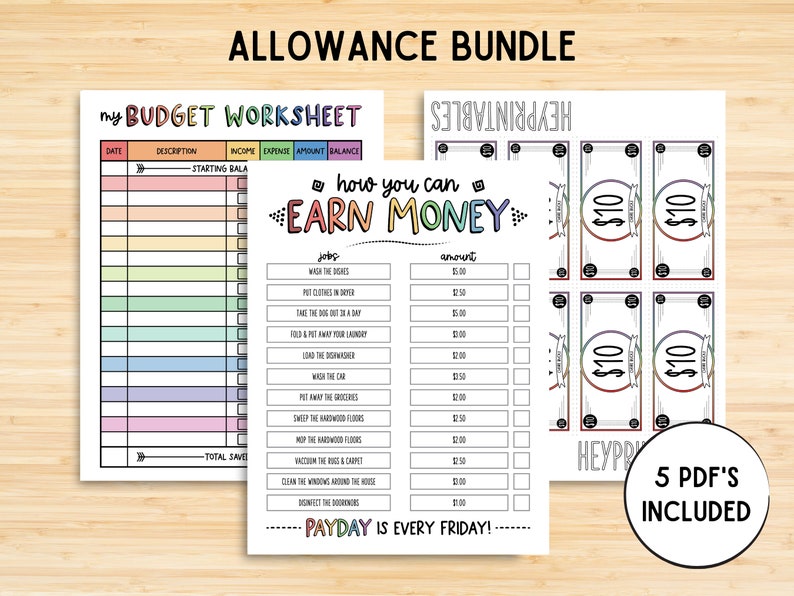 Chore Chart Bundle How to Earn Money Editable Allowance - Etsy