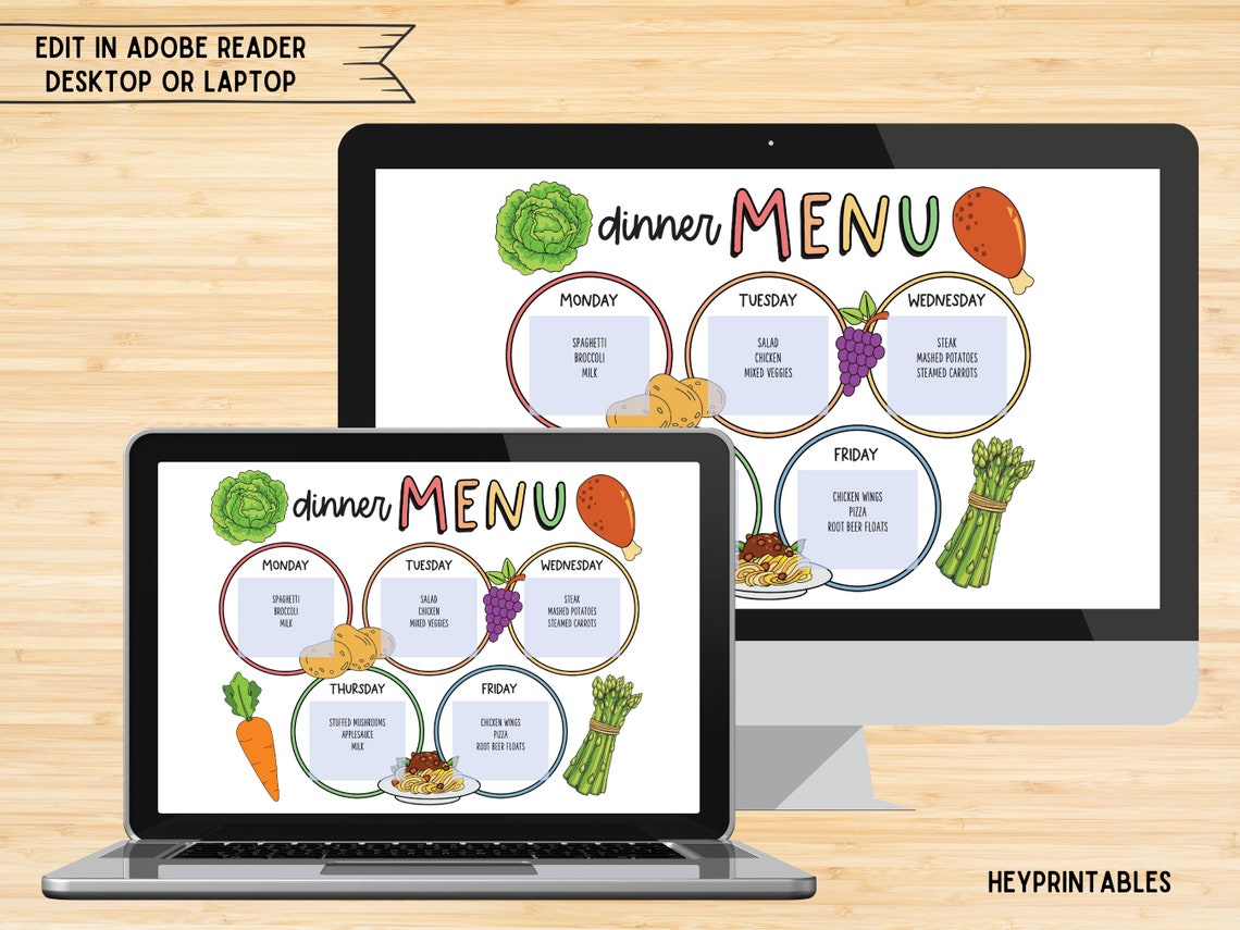 Editable Kids Dinner Planner, Meal Weekly Planner, Dinner Menu for ...