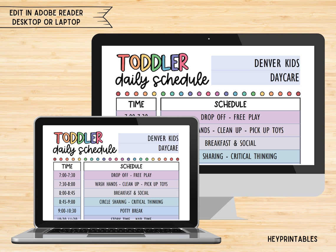 Daycare Daily Schedule for Toddlers, Printable Child Care, Kids Daily ...