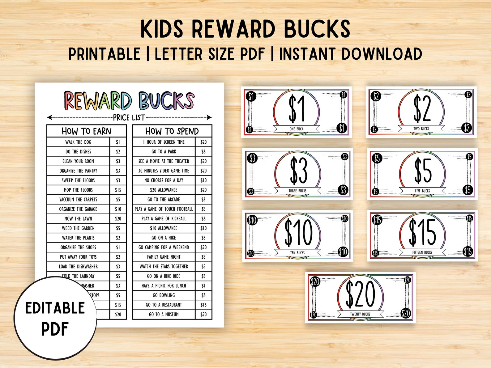 Kids Reward Bucks, Mom Bucks, Reward System for Kids, Chore Bucks, Good ...