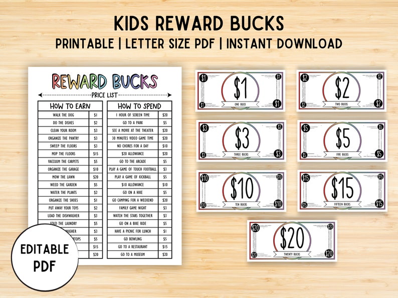 Kids Reward Bucks, Mom Bucks, Reward System for Kids, Chore Bucks, Good ...