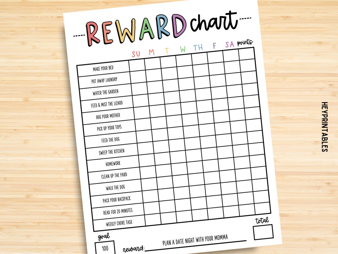 Reward Chart, Chore Chart, Editable Weekly Kids Chore and Reward Chart ...