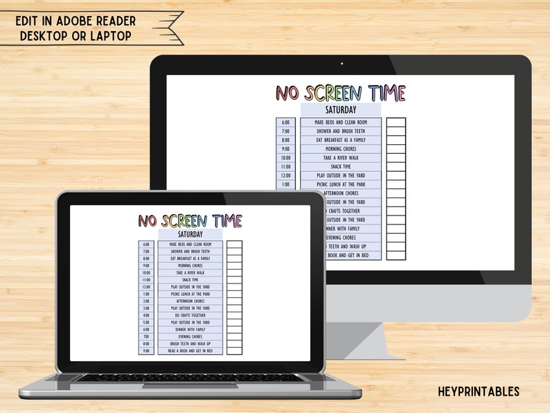 Screen Time Chore Chart, Editable Screen Time Schedule, Printable ...