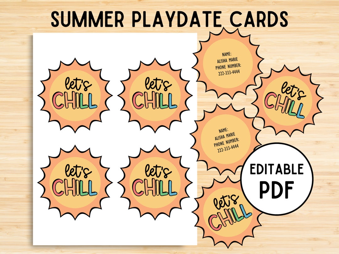Editable Playdate Cards for Kids Template, Keep in Touch Cards, Summer ...