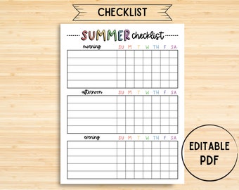 Editable Chore Chart, Printable Summer Daily Checklist for Kids, Chore ...