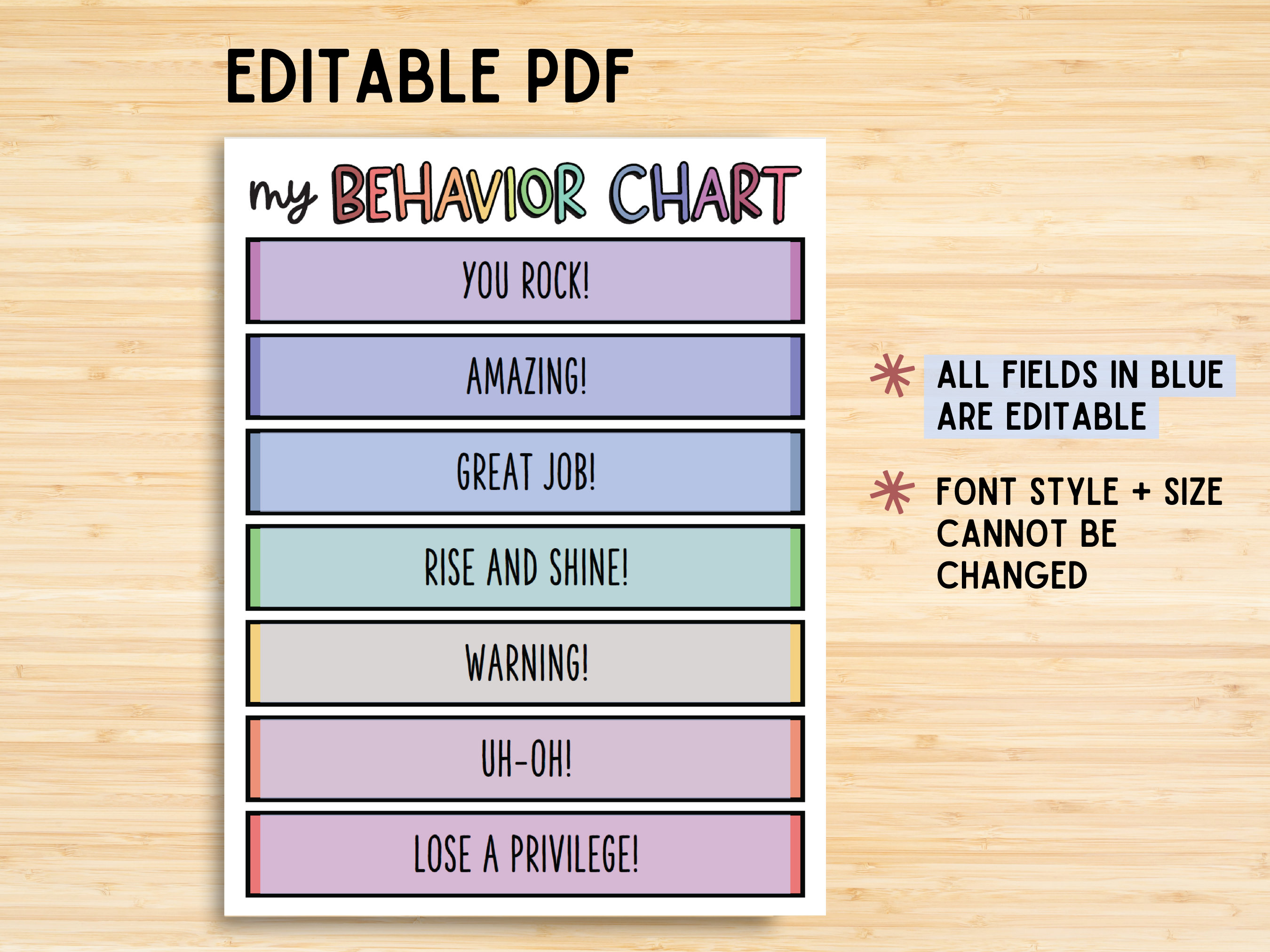 Behavior Chart Clothespin Printable Download Behavior Clip | Etsy
