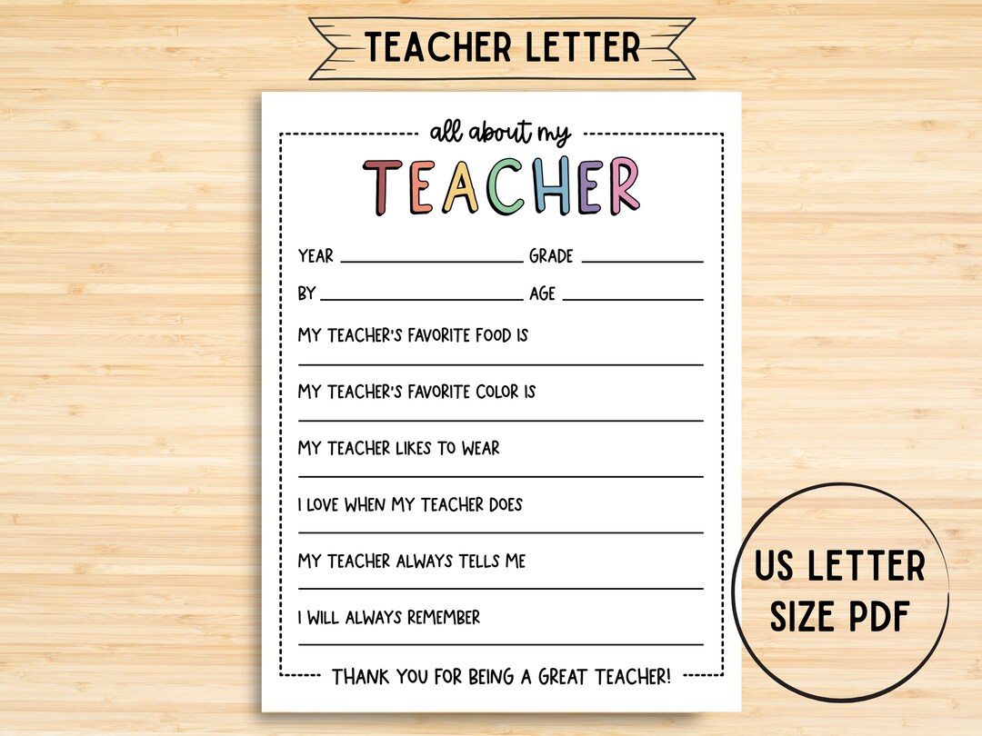 All About My Teacher Printable, Teacher Appreciation Week, End of Year ...