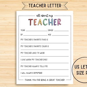 All About My Teacher Printable, Teacher Appreciation Week, End of Year ...