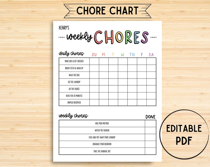 Chore Chart for Kids, Kids Chores, Kids Chore Chart, Responsibility ...