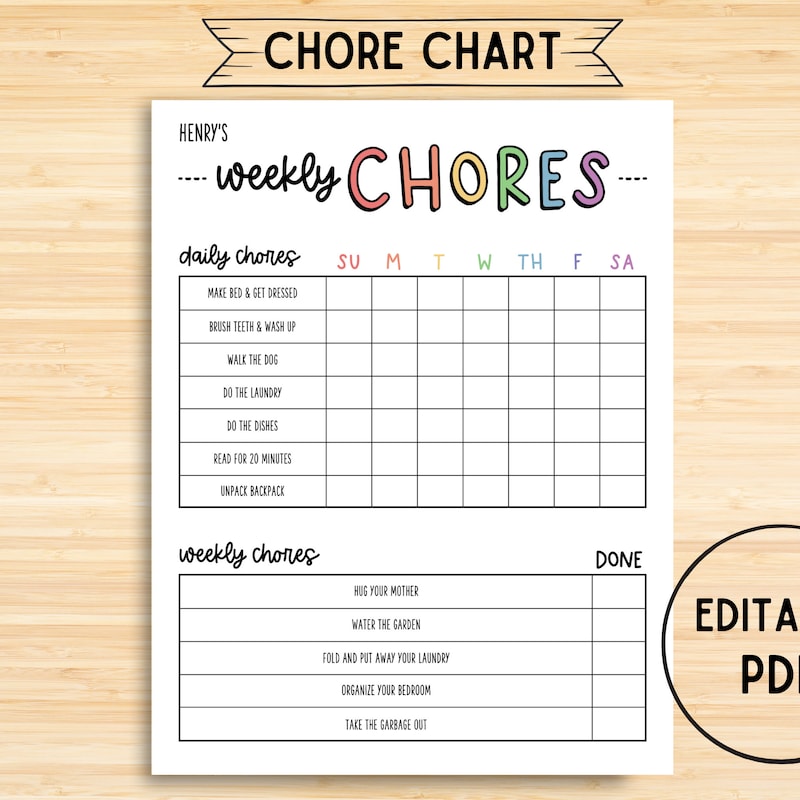 Chore Template Editable - Etsy