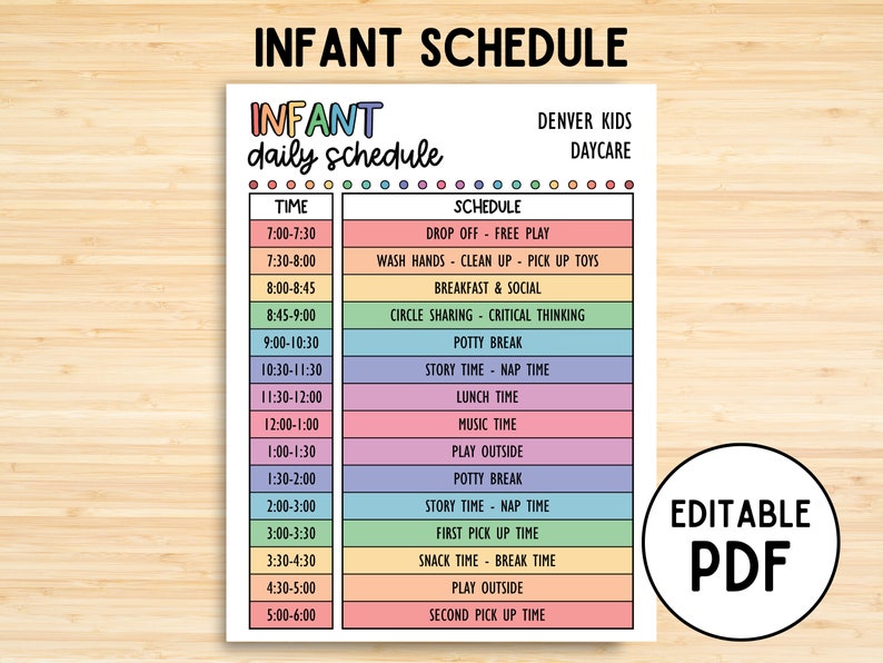 Daycare Daily Schedule for Infants, Kids Daily Schedule Template ...