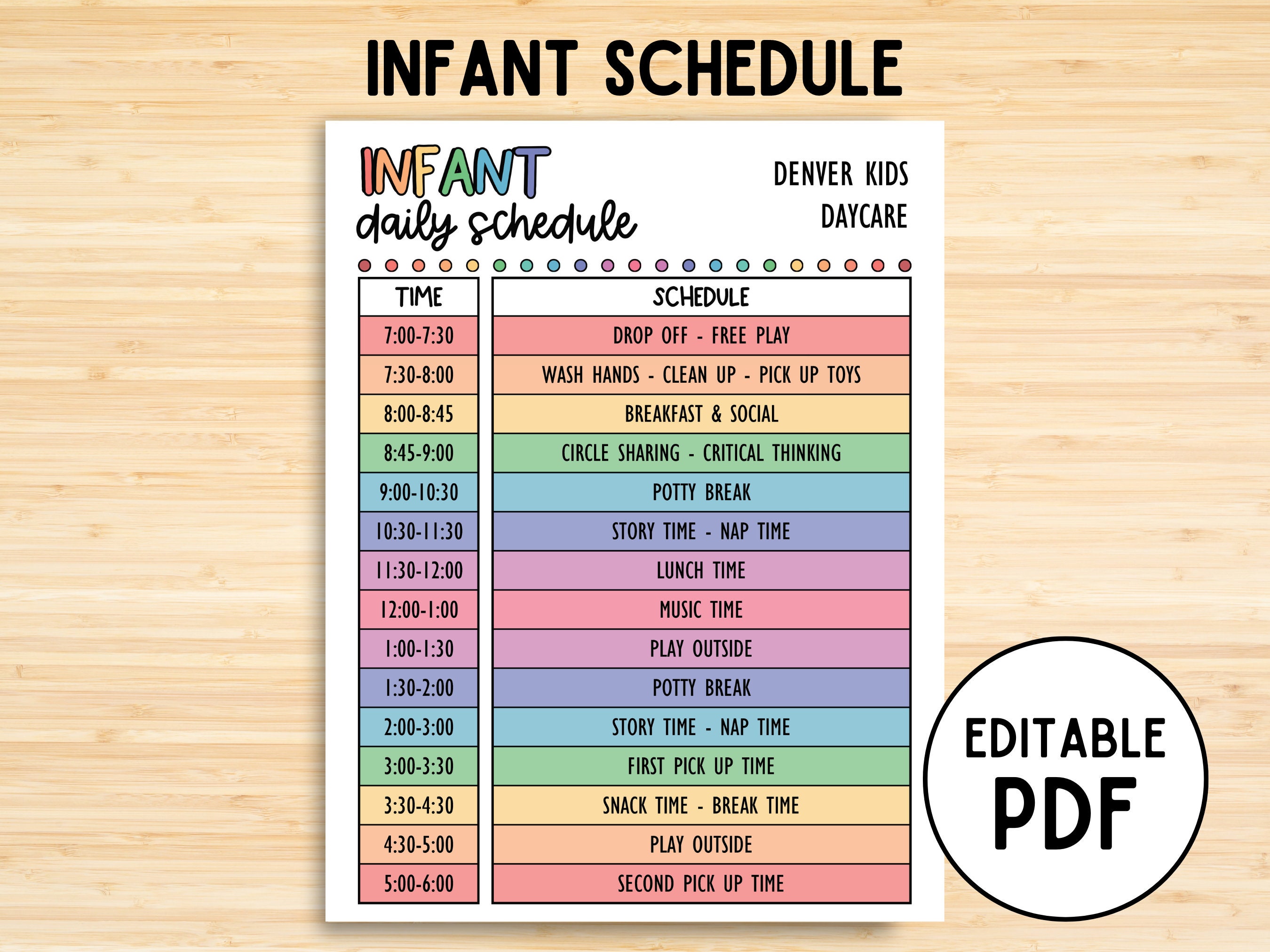 Daycare Daily Schedule for Infants, Kids Daily Schedule Template ...