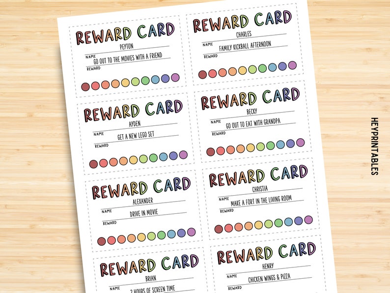 Punch Cards Kids Loyalty Reward Card for Parents or Teachers - Etsy