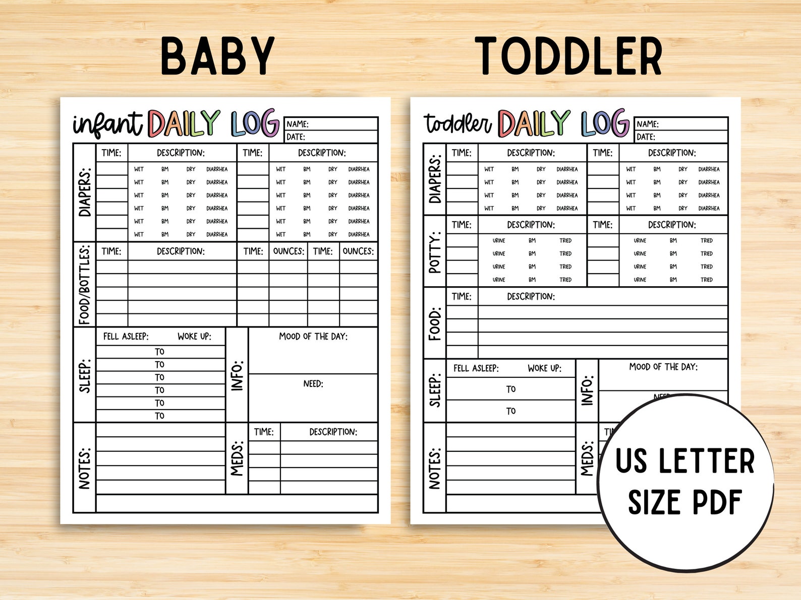 Baby & Toddler Daily Log, Baby Activity Log, Daycare Business Forms ...