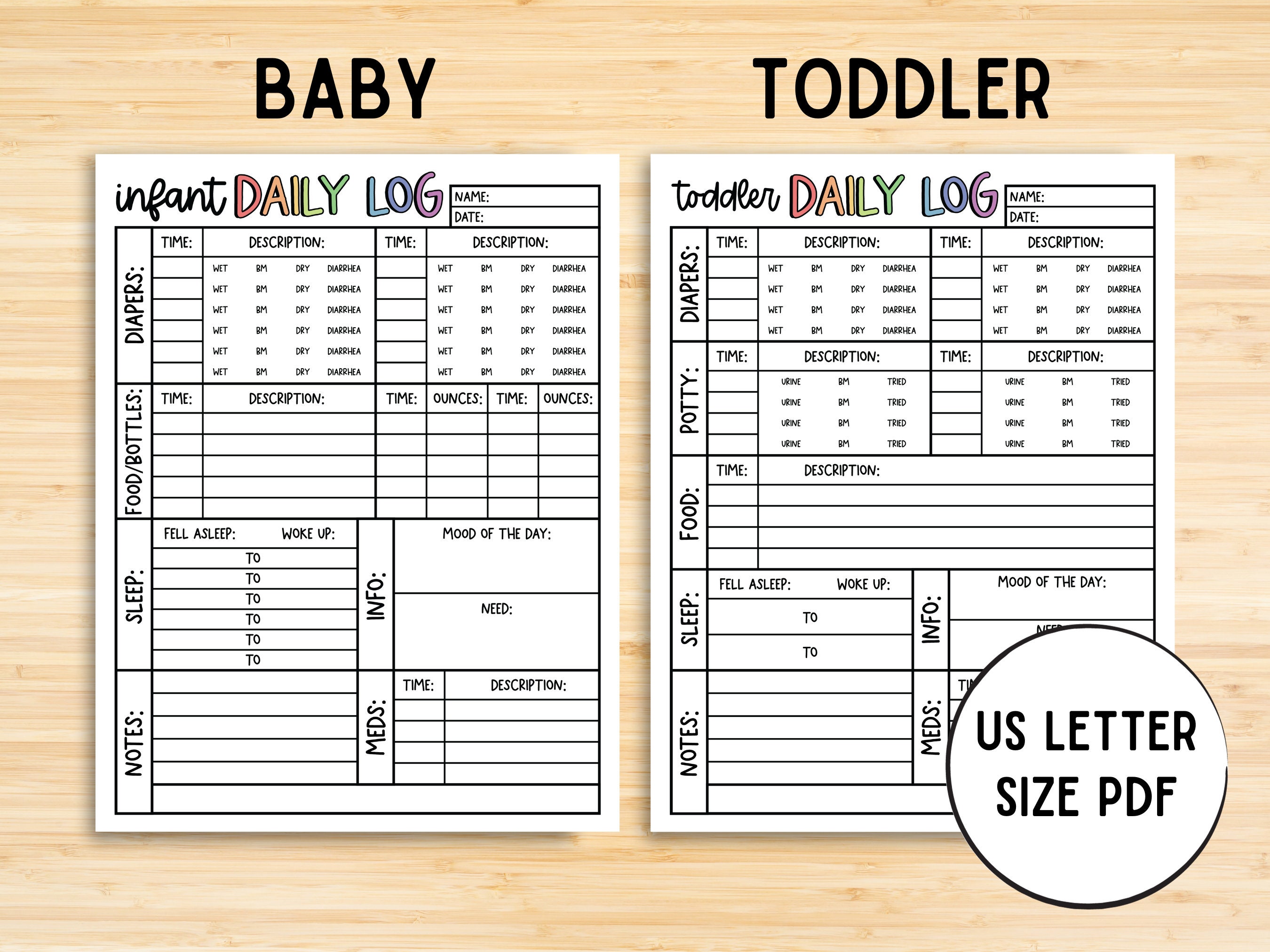 Baby & Toddler Daily Log Baby Activity Log Daycare Business - Etsy