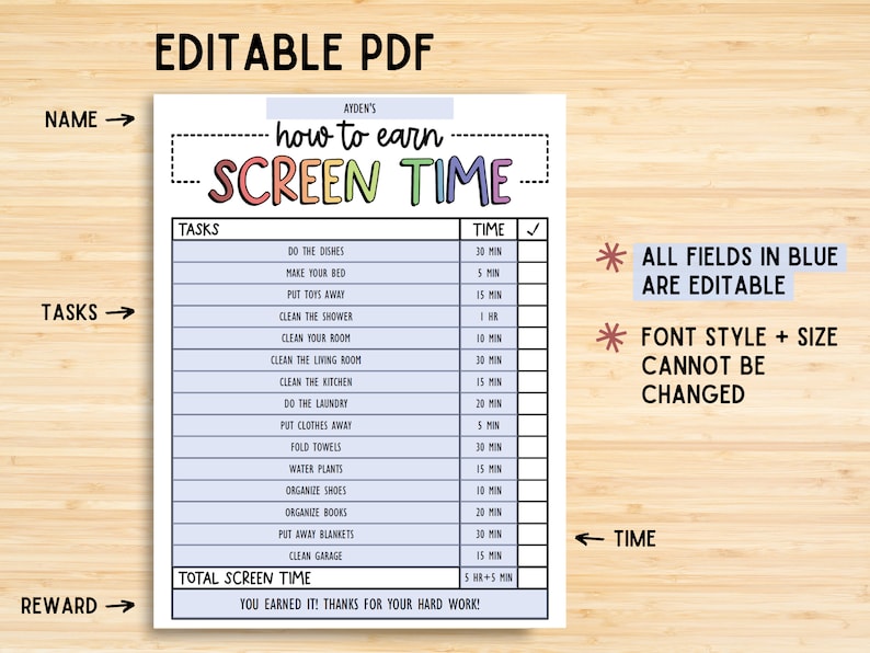 Editable Screen Time Checklist, Screen Time Rules, Screen Time Chore ...