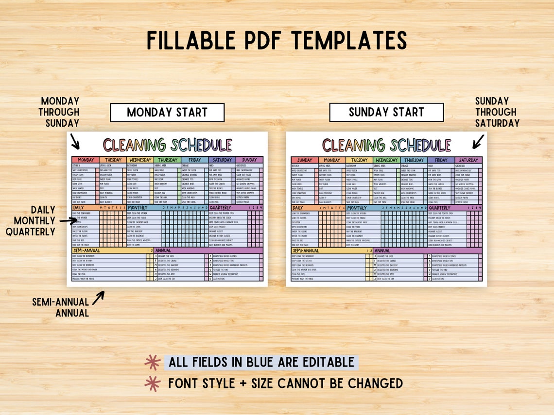 Editable Cleaning Planner, Cleaning Schedule, Cleaning Checklist ...