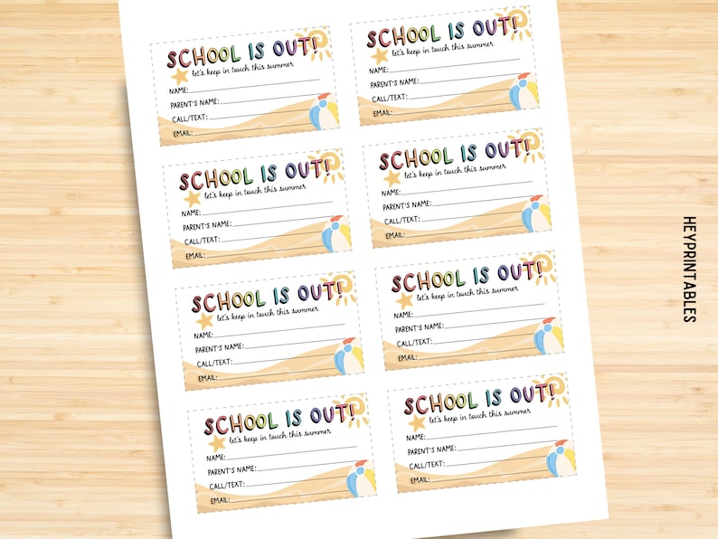 Printable Summer Contact Card Editable End of School Cards - Etsy