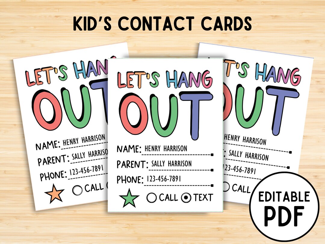 Summer Contact Card, Printable, End of School Cards for Kids, Play Date ...