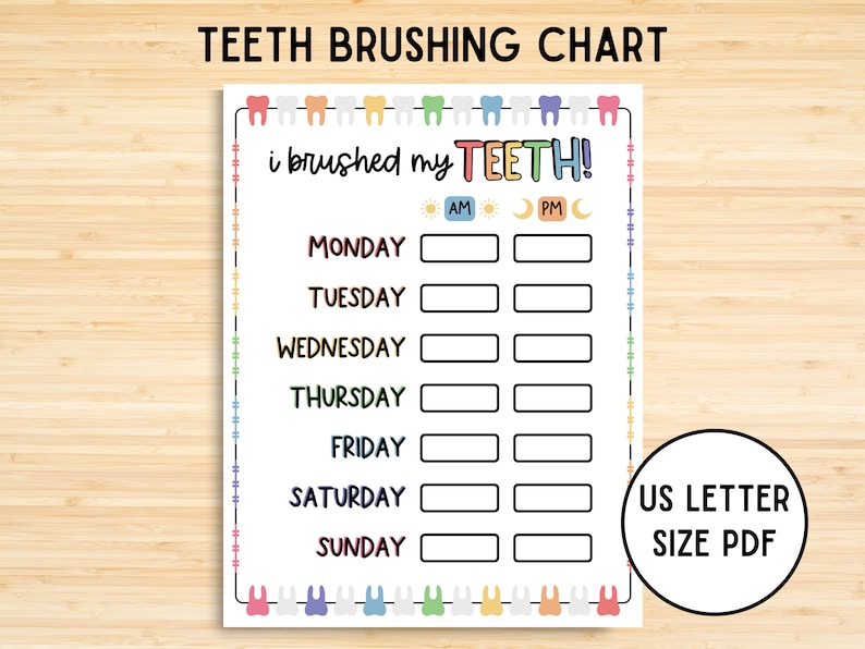 Brush Teeth Printable, Brush Teeth Chart, Toddler Brushing, Teeth ...
