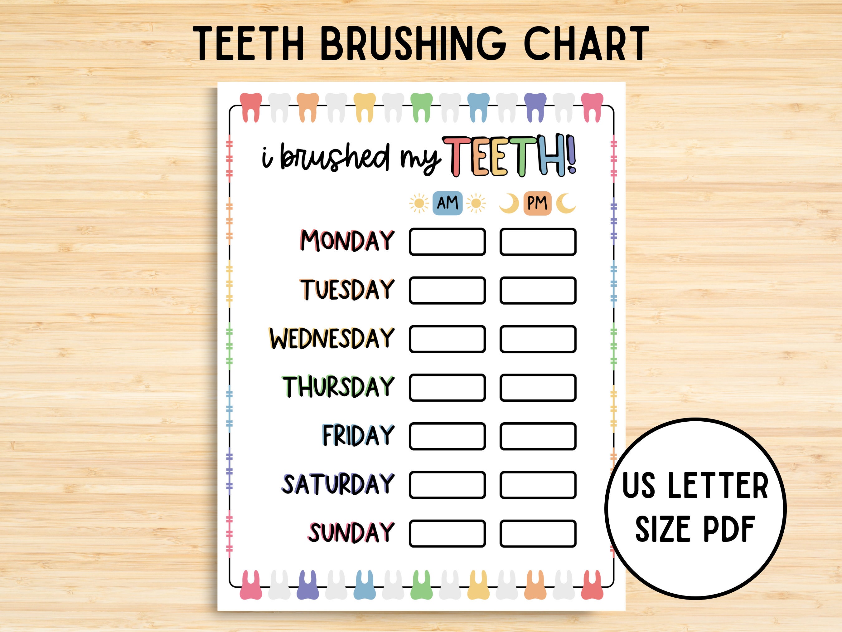 Brush Teeth Printable, Brush Teeth Chart, Toddler Brushing, Teeth ...