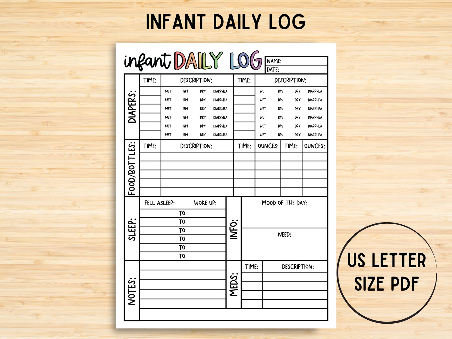 Baby Daily Log, Infant Daily Log, Babysitter Log, Daycare Daily Report ...
