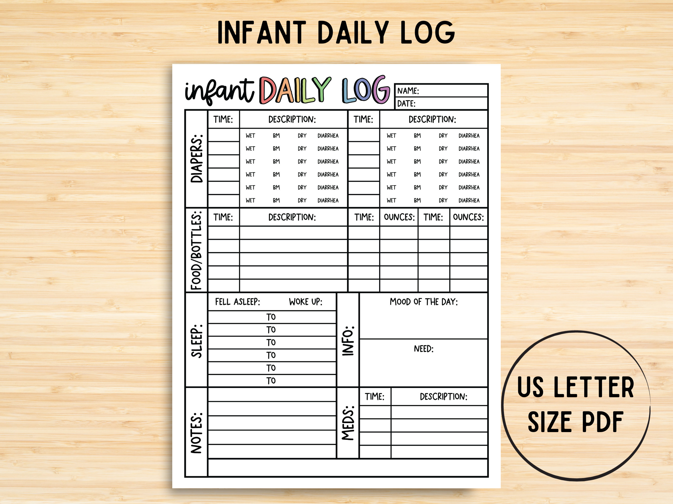 Baby Daily Log, Infant Daily Log, Babysitter Log, Daycare Daily Report ...