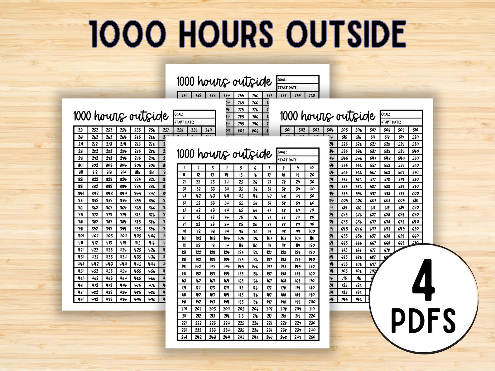 1000 Hours Outside Tracker Template, Outdoor Activity Tracker, Outdoor ...