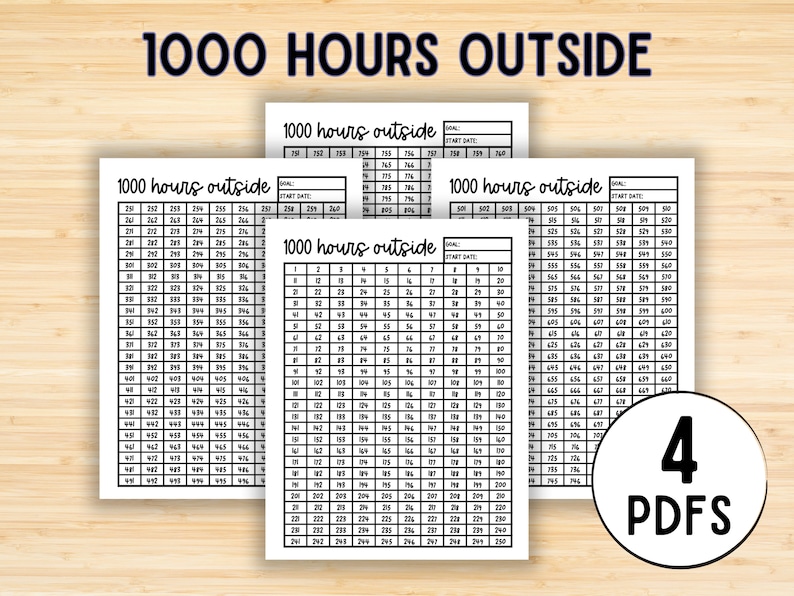 1000 Hours Outside Tracker Template, Outdoor Activity Tracker, Outdoor ...
